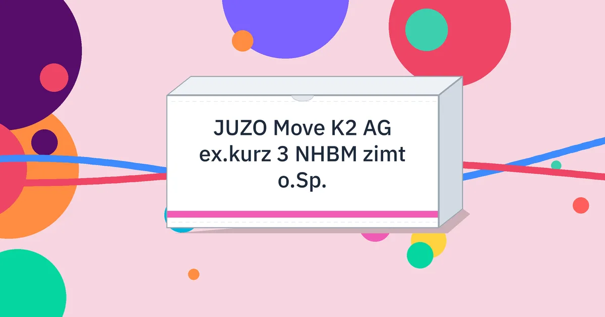Symbolbild: Packung mit der Aufschrift JUZO Move K2 AG ex.kurz 3 NHBM zimt o.Sp. (PZN 18533197) – Verfügbarkeit und Bezug in Apotheken in Frankfurt am Main