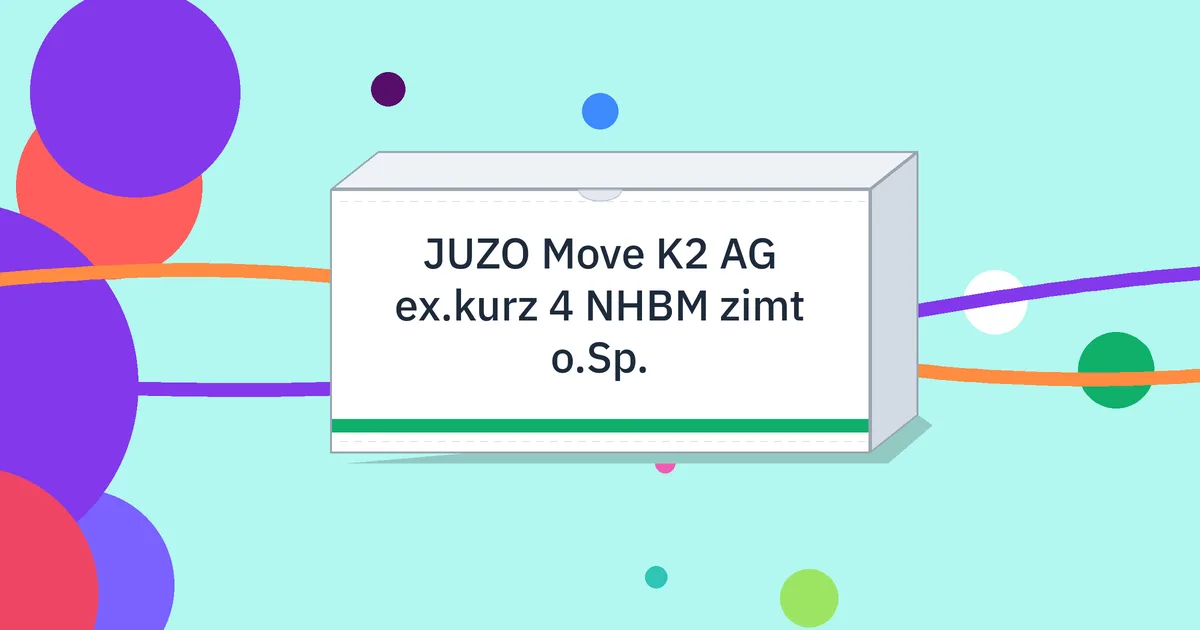 Symbolbild: Packung mit der Aufschrift JUZO Move K2 AG ex.kurz 4 NHBM zimt o.Sp. (PZN 18533205) – Verfügbarkeit und Bezug in Apotheken in Frankfurt am Main