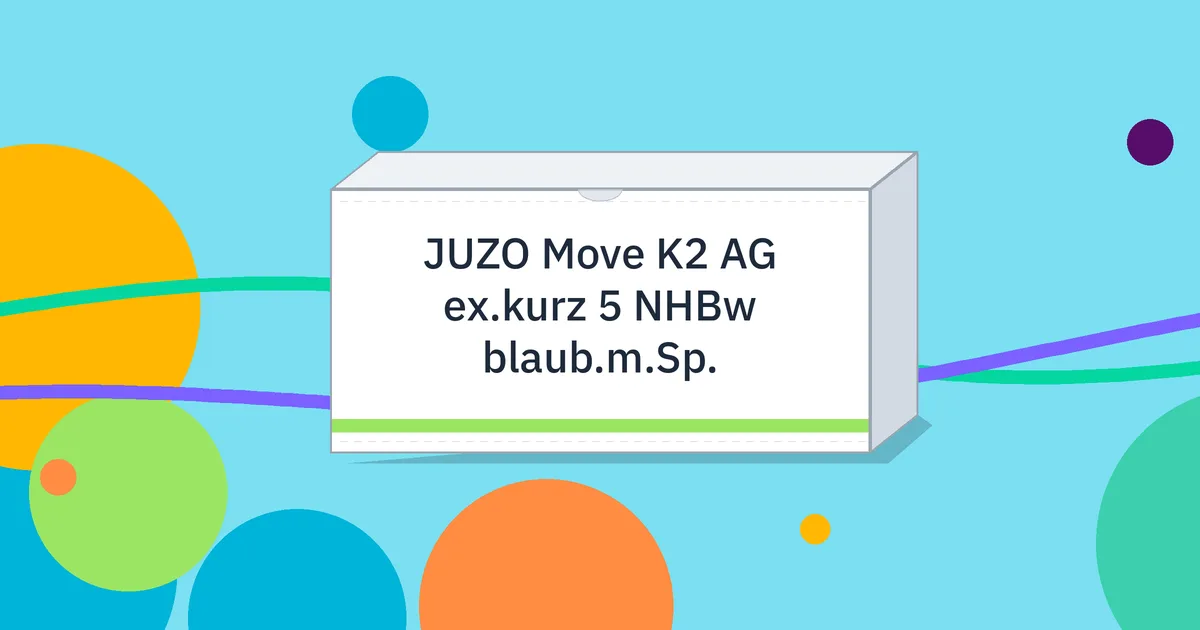 Symbolbild: Packung mit der Aufschrift JUZO Move K2 AG ex.kurz 5 NHBw blaub.m.Sp. (PZN 18562589) – Verfügbarkeit und Bezug in Apotheken in Frankfurt am Main