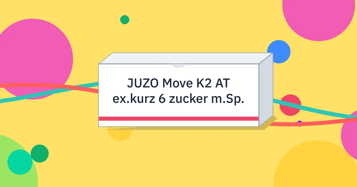 Symbolbild: Packung mit der Aufschrift JUZO Move K2 AT ex.kurz 6 zucker m.Sp. (PZN 20670553) – Verfügbarkeit und Bezug in Apotheken in Frankfurt am Main