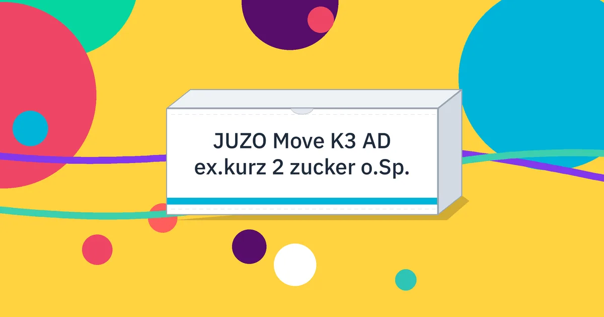 Symbolbild: Packung mit der Aufschrift JUZO Move K3 AD ex.kurz 2 zucker o.Sp. (PZN 18569812) – Verfügbarkeit und Bezug in Apotheken in Frankfurt am Main