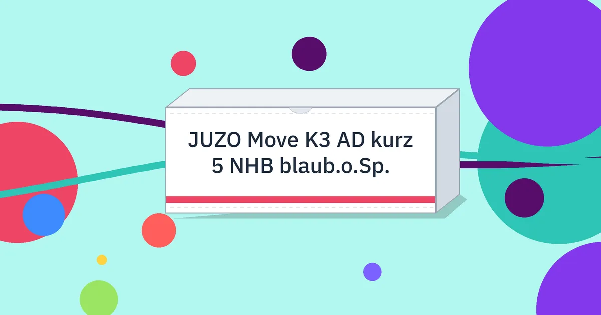 Symbolbild: Packung mit der Aufschrift JUZO Move K3 AD kurz 5 NHB blaub.o.Sp. (PZN 18572719) – Verfügbarkeit und Bezug in Apotheken in Frankfurt am Main