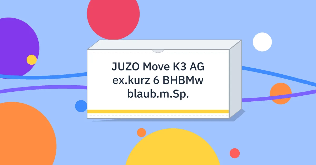 Symbolbild: Packung mit der Aufschrift JUZO Move K3 AG ex.kurz 6 BHBMw blaub.m.Sp. (PZN 18596074) – Verfügbarkeit und Bezug in Apotheken in Frankfurt am Main