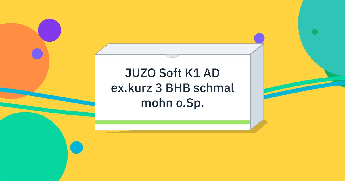 Symbolbild: Packung mit der Aufschrift JUZO Soft K1 AD ex.kurz 3 BHB schmal mohn o.Sp. (PZN 15464691) – Verfügbarkeit und Bezug in Apotheken in Frankfurt am Main