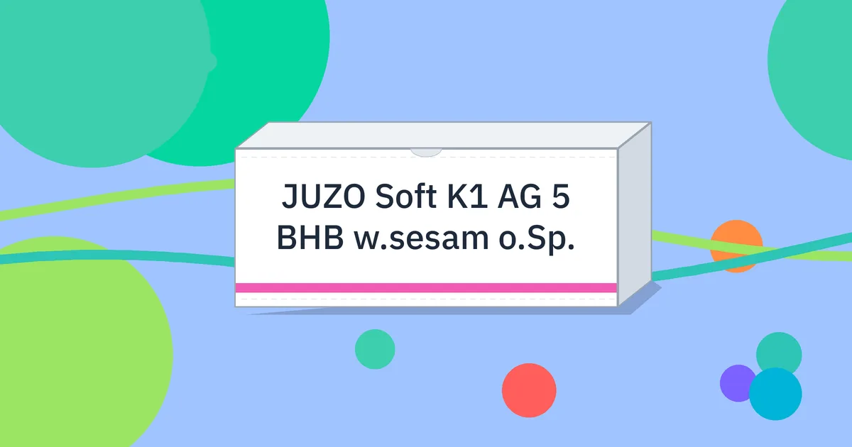 Symbolbild: Packung mit der Aufschrift JUZO Soft K1 AG 5 BHB w.sesam o.Sp. (PZN 14837428) – Verfügbarkeit und Bezug in Apotheken in Frankfurt am Main