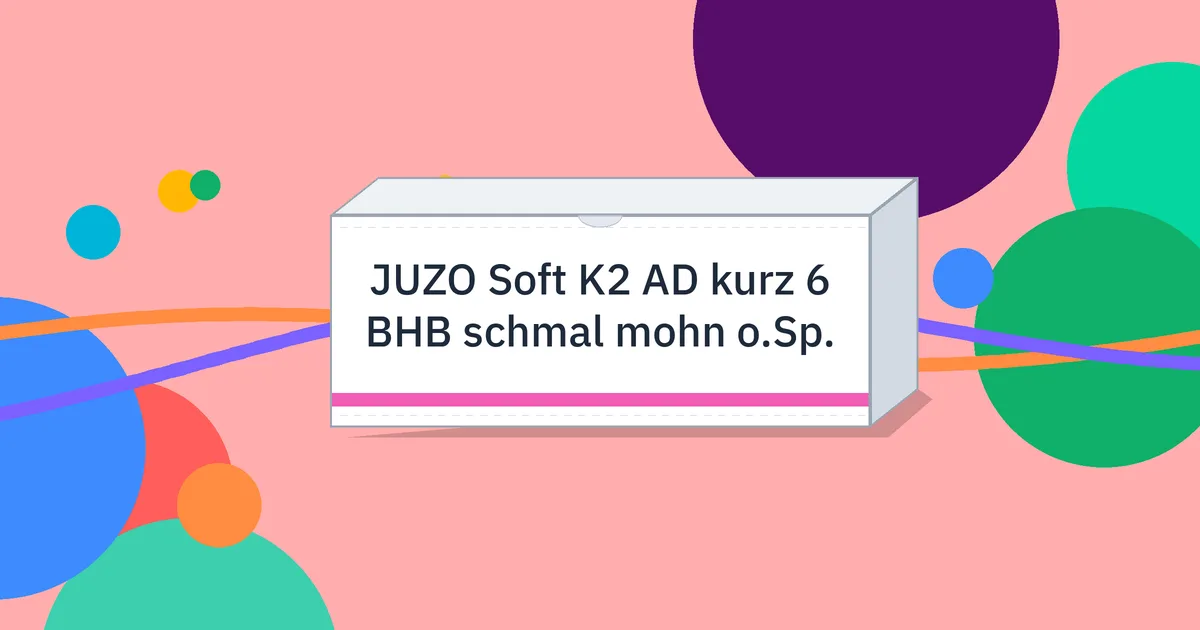 Symbolbild: Packung mit der Aufschrift JUZO Soft K2 AD kurz 6 BHB schmal mohn o.Sp. (PZN 15468022) – Verfügbarkeit und Bezug in Apotheken in Frankfurt am Main