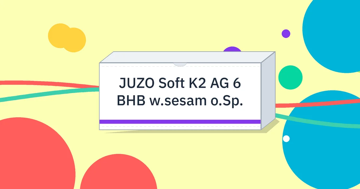 Symbolbild: Packung mit der Aufschrift JUZO Soft K2 AG 6 BHB w.sesam o.Sp. (PZN 14841393) – Verfügbarkeit und Bezug in Apotheken in Frankfurt am Main