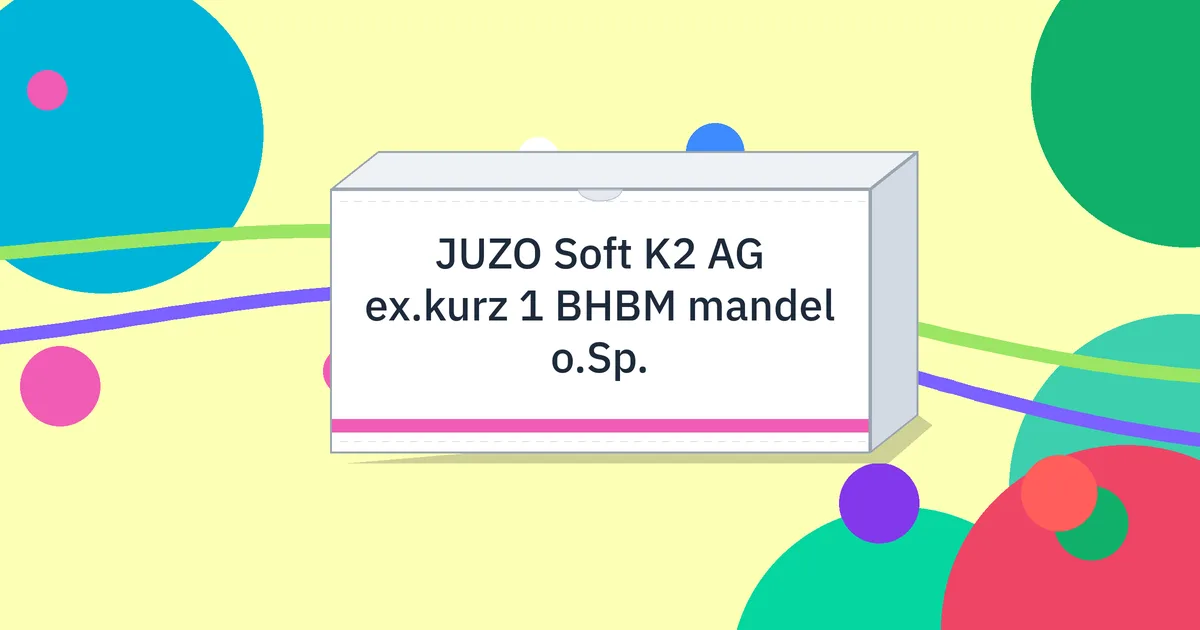 Symbolbild: Packung mit der Aufschrift JUZO Soft K2 AG ex.kurz 1 BHBM mandel o.Sp. (PZN 14862395) – Verfügbarkeit und Bezug in Apotheken in Frankfurt am Main