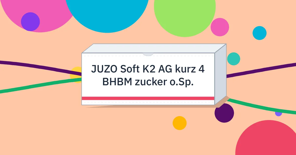 Symbolbild: Packung mit der Aufschrift JUZO Soft K2 AG kurz 4 BHBM zucker o.Sp. (PZN 14861332) – Verfügbarkeit und Bezug in Apotheken in Frankfurt am Main