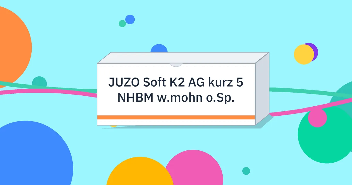 Symbolbild: Packung mit der Aufschrift JUZO Soft K2 AG kurz 5 NHBM w.mohn o.Sp. (PZN 14998433) – Verfügbarkeit und Bezug in Apotheken in Frankfurt am Main