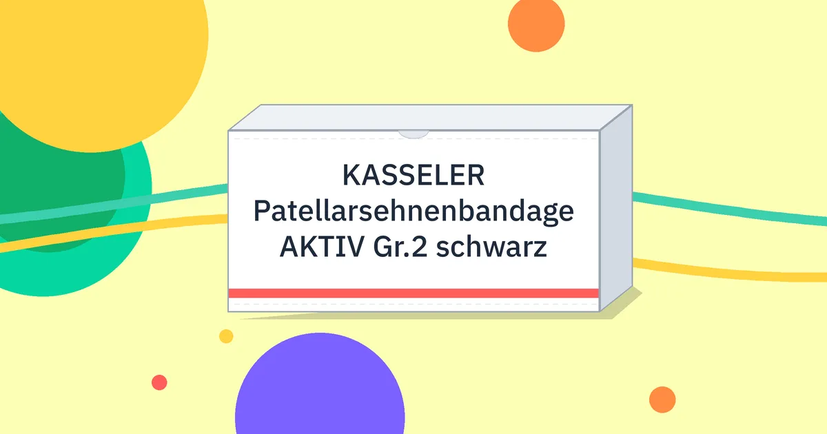 Symbolbild: Packung mit der Aufschrift KASSELER Patellarsehnenbandage AKTIV Gr.2 schwarz (PZN 13826960) – Verfügbarkeit und Bezug in Apotheken in Frankfurt am Main