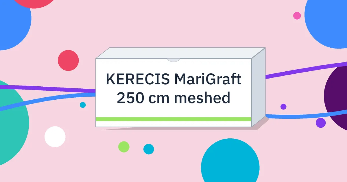 Symbolbild: Packung mit der Aufschrift KERECIS MariGraft 250 cm meshed (PZN 20521505) – Verfügbarkeit und Bezug in Apotheken in Frankfurt am Main