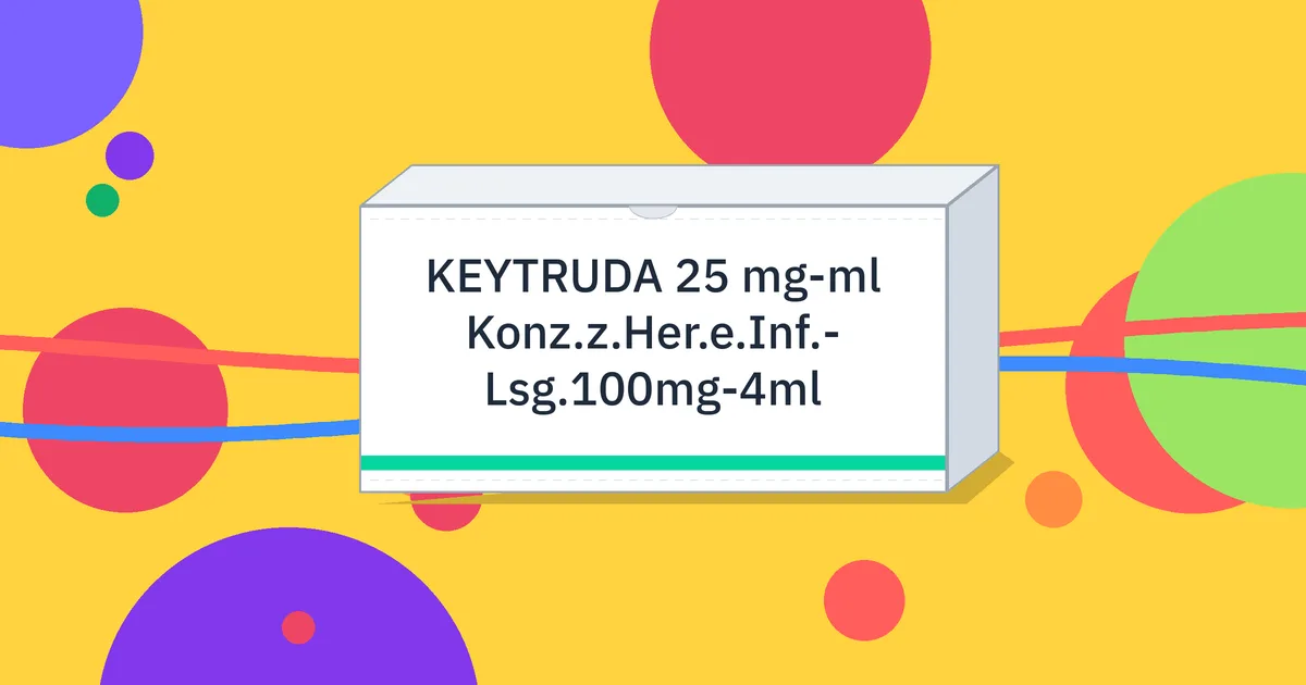 Symbolbild: Packung mit der Aufschrift KEYTRUDA 25 mg-ml Konz.z.Her.e.Inf.-Lsg.100mg-4ml (PZN 19478508) – Verfügbarkeit und Bezug in Apotheken in Frankfurt am Main