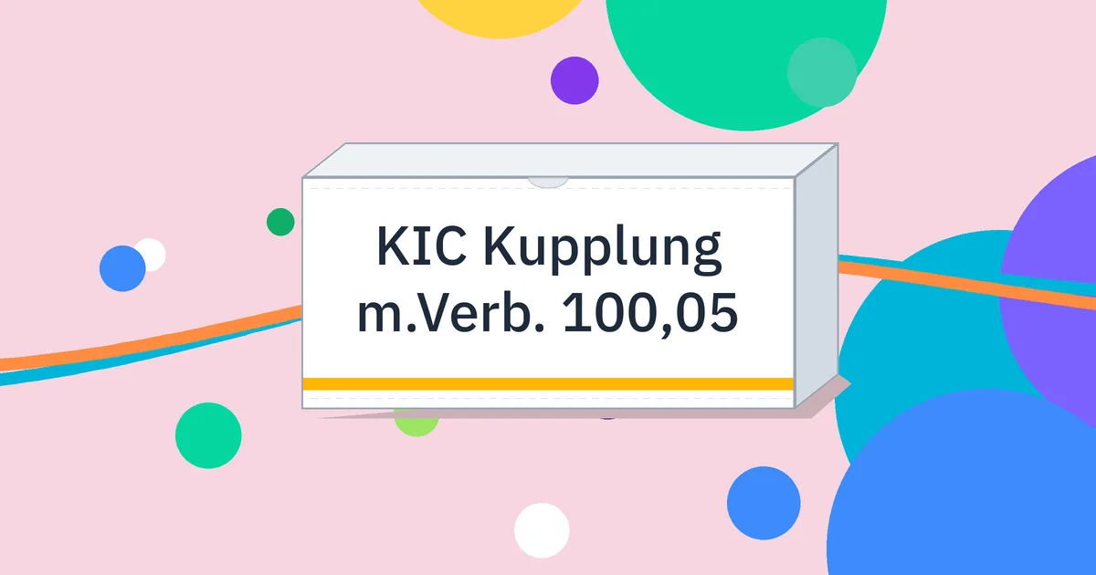 Symbolbild: Packung mit der Aufschrift KIC Kupplung m.Verb. 100,05 (PZN 08812364) – Verfügbarkeit und Bezug in Apotheken in Frankfurt am Main