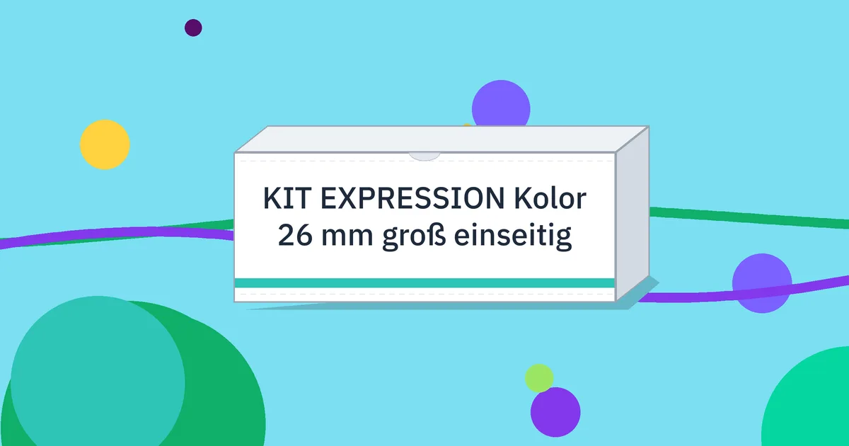 Symbolbild: Packung mit der Aufschrift KIT EXPRESSION Kolor 26 mm groß einseitig (PZN 10134055) – Verfügbarkeit und Bezug in Apotheken in Frankfurt am Main