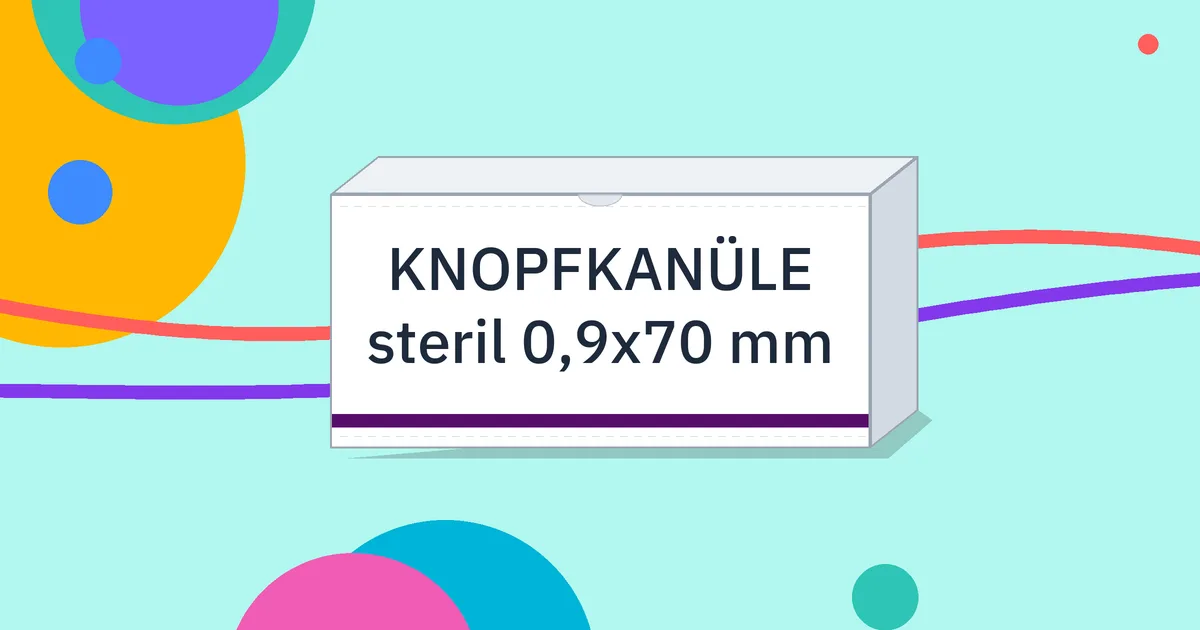 Symbolbild: Packung mit der Aufschrift KNOPFKANÜLE steril 0,9x70 mm (PZN 18073933) – Verfügbarkeit und Bezug in Apotheken in Frankfurt am Main