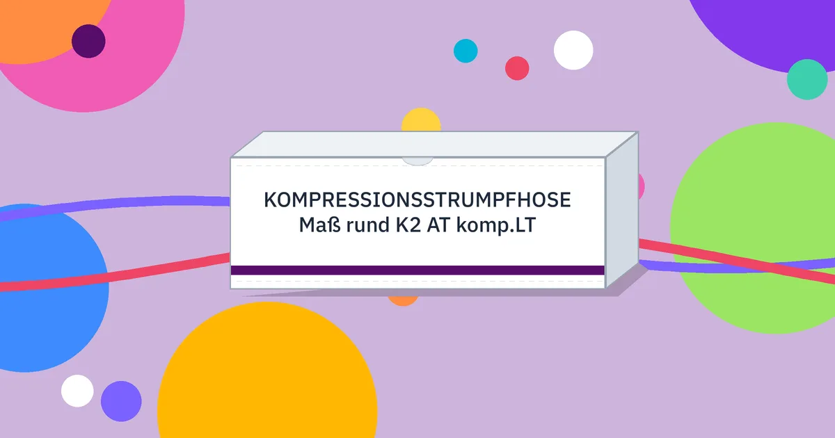 Symbolbild: Packung mit der Aufschrift KOMPRESSIONSSTRUMPFHOSE Maß rund K2 AT komp.LT (PZN 19997970) – Verfügbarkeit und Bezug in Apotheken in Frankfurt am Main