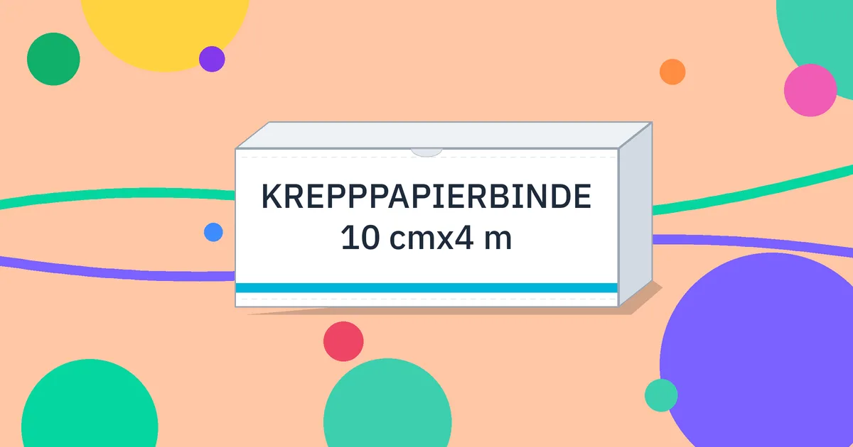 Symbolbild: Packung mit der Aufschrift KREPPPAPIERBINDE 10 cmx4 m (PZN 01225698) – Verfügbarkeit und Bezug in Apotheken in Frankfurt am Main
