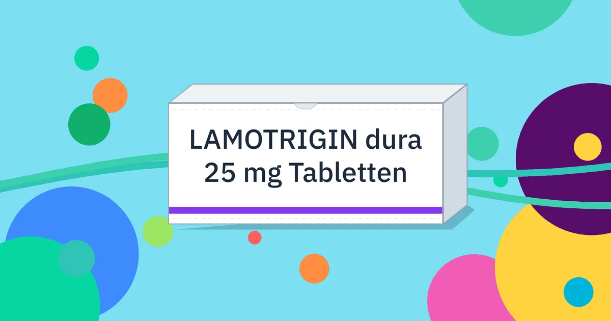 Symbolbild: Packung mit der Aufschrift LAMOTRIGIN dura 25 mg Tabletten (PZN 04826501) – Verfügbarkeit und Bezug in Apotheken in Frankfurt am Main