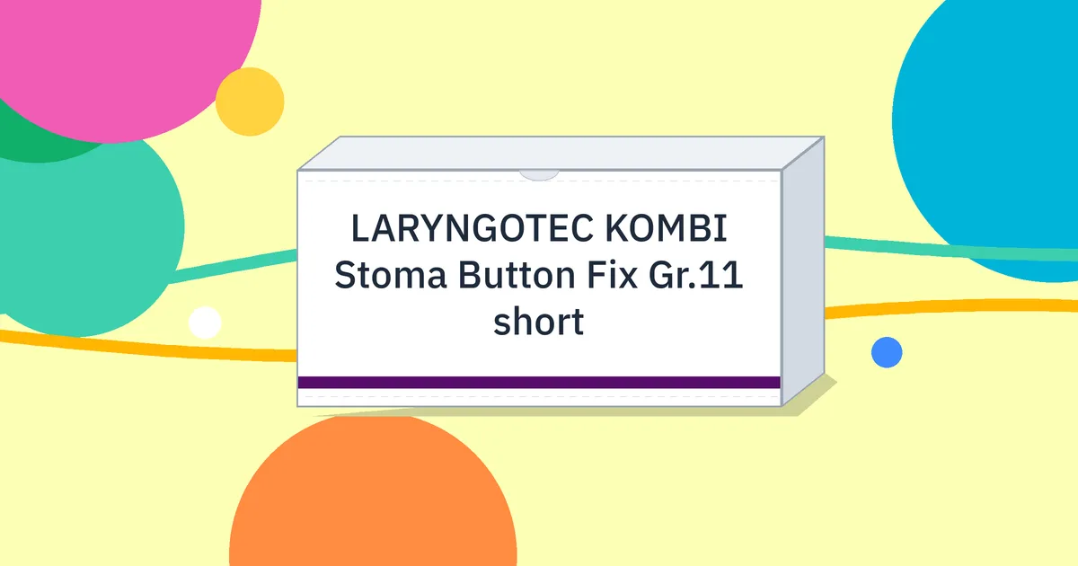 Symbolbild: Packung mit der Aufschrift LARYNGOTEC KOMBI Stoma Button Fix Gr.11 short (PZN 19532225) – Verfügbarkeit und Bezug in Apotheken in Frankfurt am Main