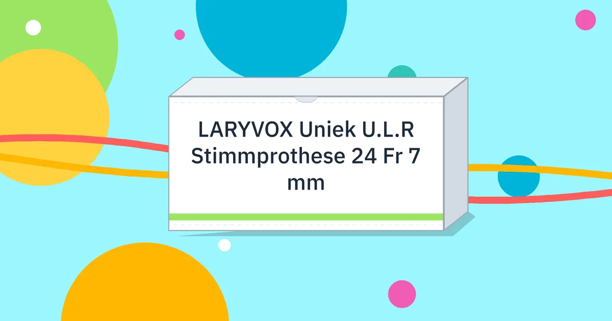 Symbolbild: Packung mit der Aufschrift LARYVOX Uniek U.L.R Stimmprothese 24 Fr 7 mm (PZN 18791410) – Verfügbarkeit und Bezug in Apotheken in Frankfurt am Main