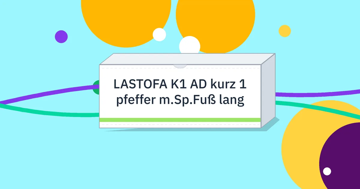 Symbolbild: Packung mit der Aufschrift LASTOFA K1 AD kurz 1 pfeffer m.Sp.Fuß lang (PZN 13786516) – Verfügbarkeit und Bezug in Apotheken in Frankfurt am Main