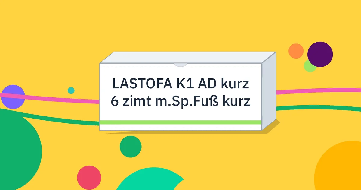 Symbolbild: Packung mit der Aufschrift LASTOFA K1 AD kurz 6 zimt m.Sp.Fuß kurz (PZN 13788136) – Verfügbarkeit und Bezug in Apotheken in Frankfurt am Main