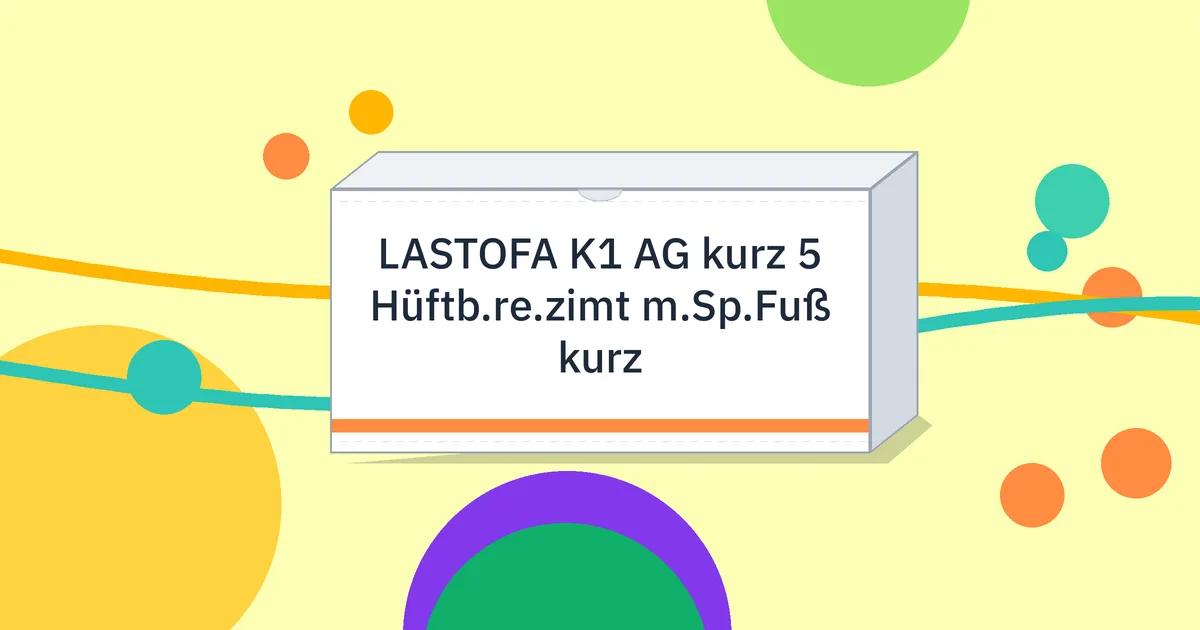 Symbolbild: Packung mit der Aufschrift LASTOFA K1 AG kurz 5 Hüftb.re.zimt m.Sp.Fuß kurz (PZN 13798755) – Verfügbarkeit und Bezug in Apotheken in Frankfurt am Main