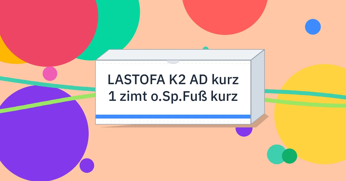Symbolbild: Packung mit der Aufschrift LASTOFA K2 AD kurz 1 zimt o.Sp.Fuß kurz (PZN 13799482) – Verfügbarkeit und Bezug in Apotheken in Frankfurt am Main