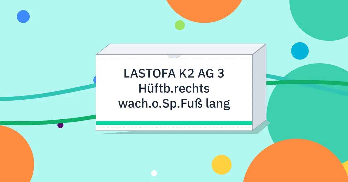 Symbolbild: Packung mit der Aufschrift LASTOFA K2 AG 3 Hüftb.rechts wach.o.Sp.Fuß lang (PZN 14152334) – Verfügbarkeit und Bezug in Apotheken in Frankfurt am Main