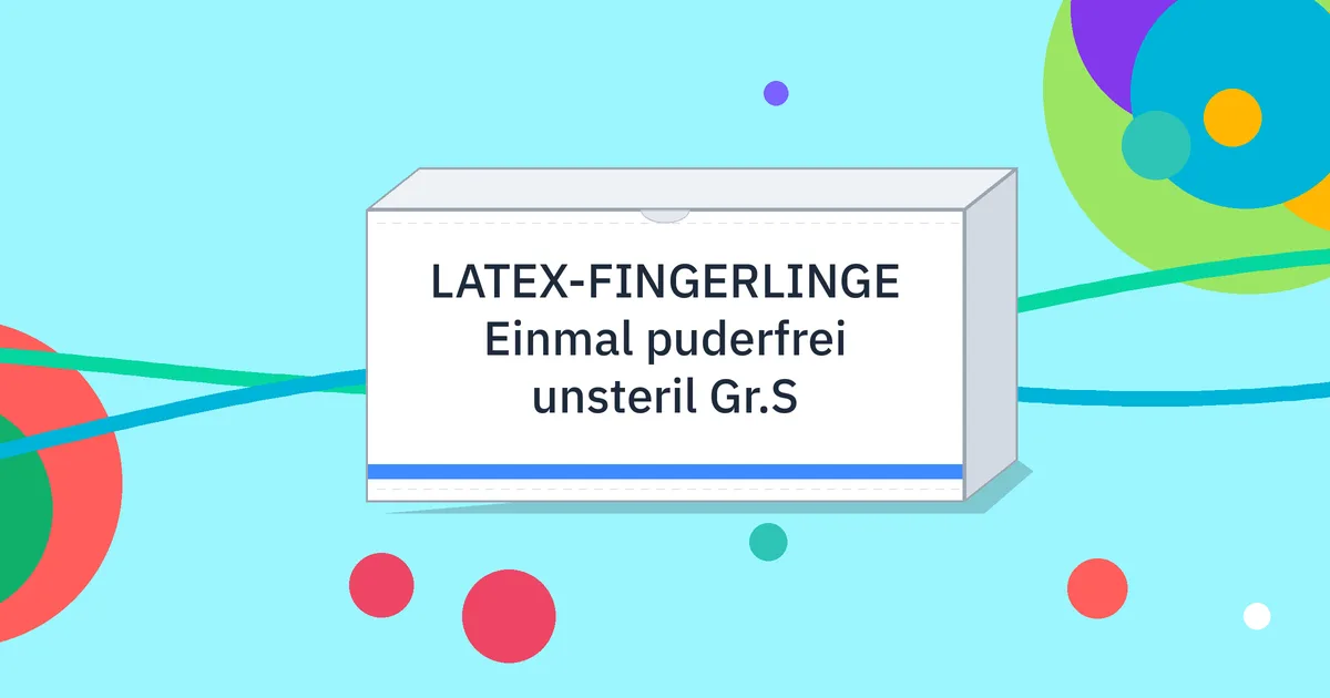 Symbolbild: Packung mit der Aufschrift LATEX-FINGERLINGE Einmal puderfrei unsteril Gr.S (PZN 12392413) – Verfügbarkeit und Bezug in Apotheken in Frankfurt am Main