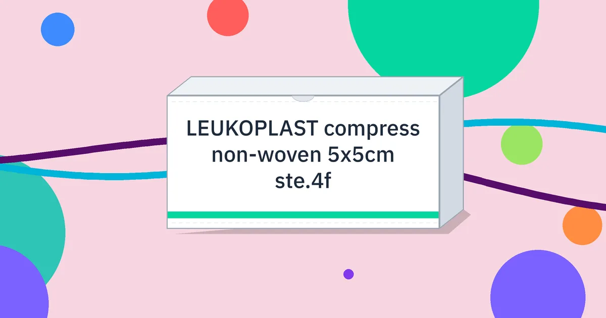 Symbolbild: Packung mit der Aufschrift LEUKOPLAST compress non-woven 5x5cm ste.4f (PZN 17208704) – Verfügbarkeit und Bezug in Apotheken in Frankfurt am Main