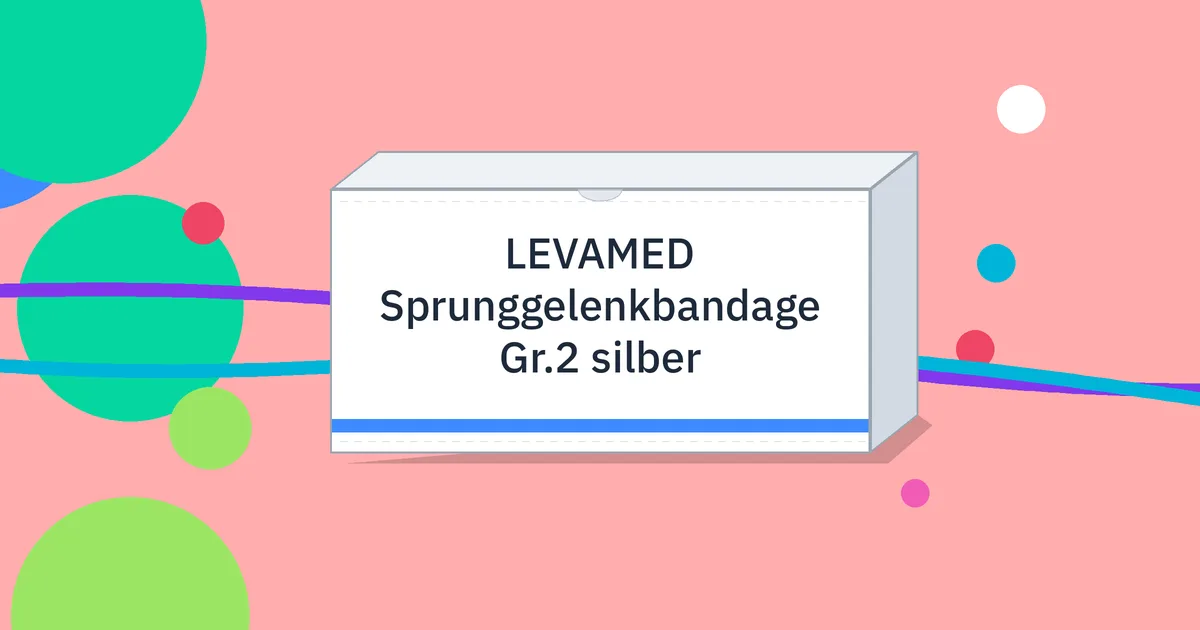 Symbolbild: Packung mit der Aufschrift LEVAMED Sprunggelenkbandage Gr.2 silber (PZN 19170644) – Verfügbarkeit und Bezug in Apotheken in Frankfurt am Main