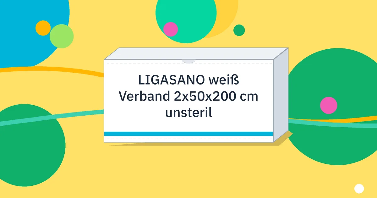 Symbolbild: Packung mit der Aufschrift LIGASANO weiß Verband 2x50x200 cm unsteril (PZN 17250824) – Verfügbarkeit und Bezug in Apotheken in Frankfurt am Main