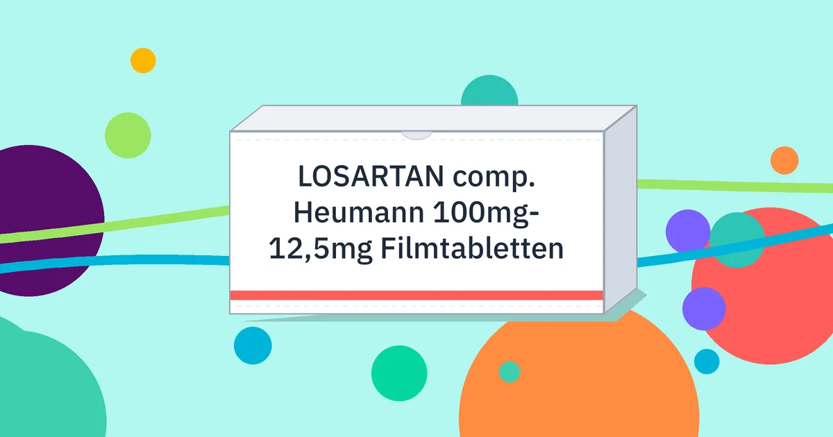 Symbolbild: Packung mit der Aufschrift LOSARTAN comp. Heumann 100mg-12,5mg Filmtabletten (PZN 06142037) – Verfügbarkeit und Bezug in Apotheken in Frankfurt am Main