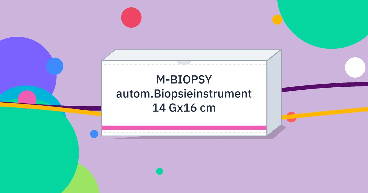 Symbolbild: Packung mit der Aufschrift M-BIOPSY autom.Biopsieinstrument 14 Gx16 cm (PZN 20326867) – Verfügbarkeit und Bezug in Apotheken in Frankfurt am Main