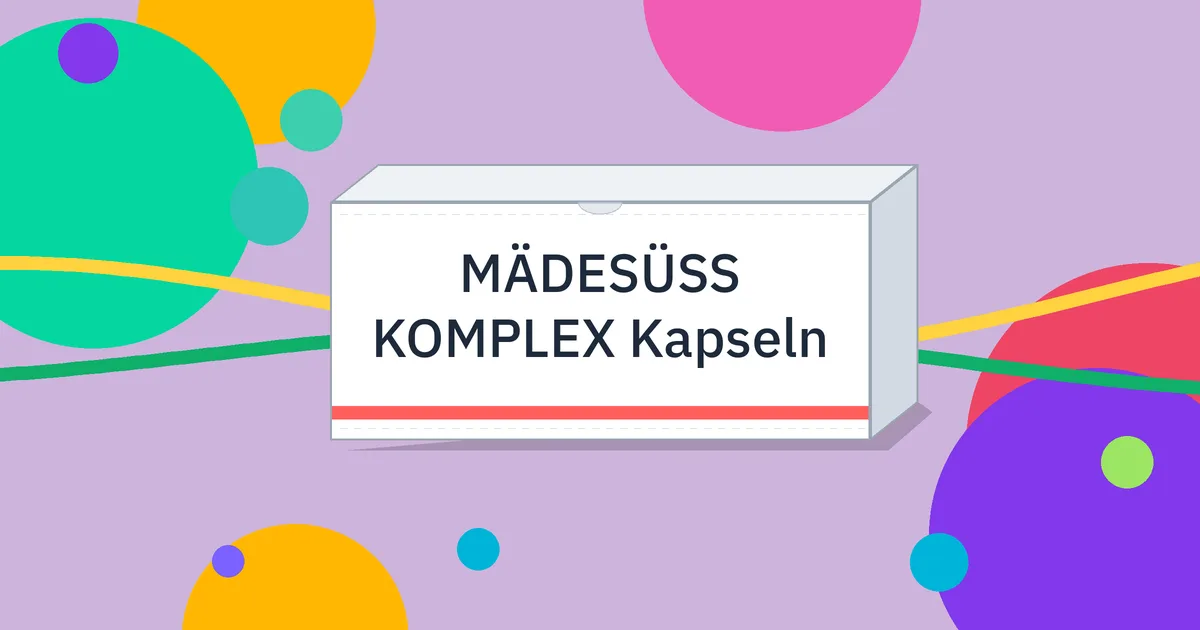Symbolbild: Packung mit der Aufschrift MÄDESÜSS KOMPLEX Kapseln (PZN 14161528) – Verfügbarkeit und Bezug in Apotheken in Frankfurt am Main