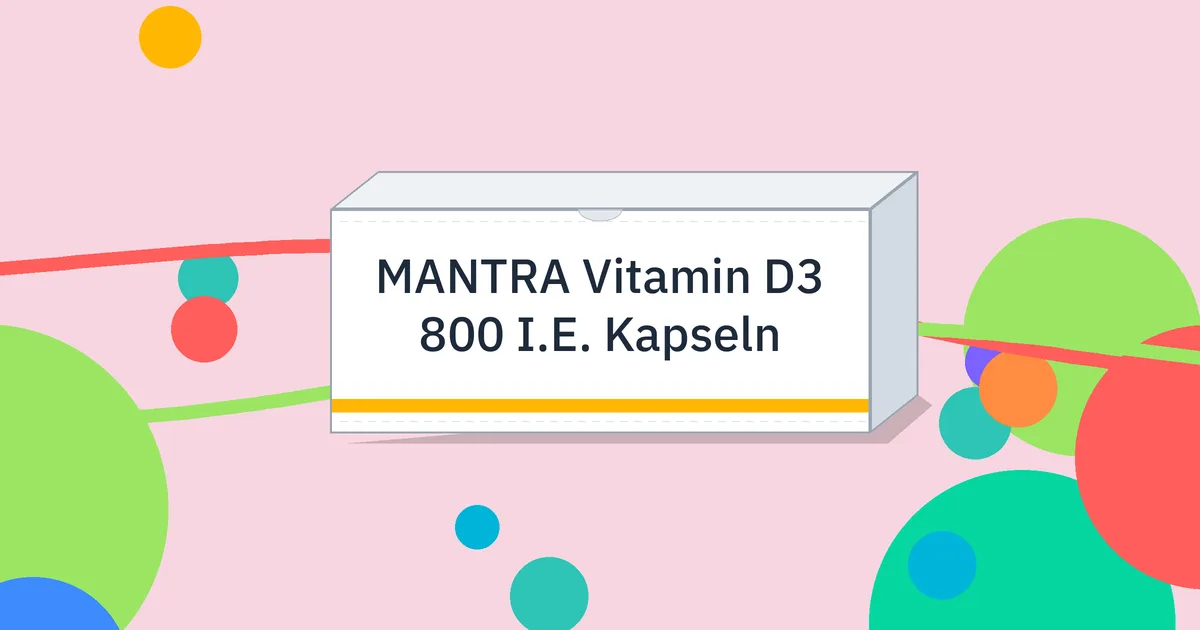 Symbolbild: Packung mit der Aufschrift MANTRA Vitamin D3 800 I.E. Kapseln (PZN 19210846) – Verfügbarkeit und Bezug in Apotheken in Frankfurt am Main