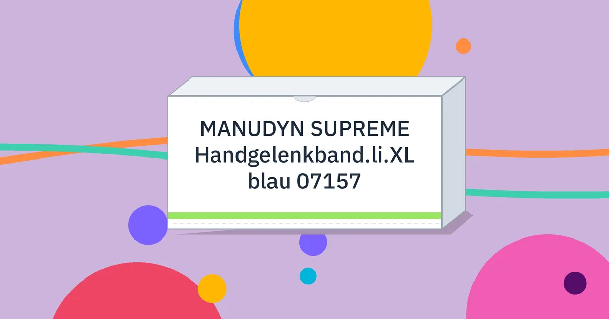 Symbolbild: Packung mit der Aufschrift MANUDYN SUPREME Handgelenkband.li.XL blau 07157 (PZN 16931025) – Verfügbarkeit und Bezug in Apotheken in Frankfurt am Main
