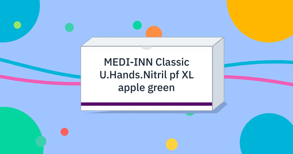 Symbolbild: Packung mit der Aufschrift MEDI-INN Classic U.Hands.Nitril pf XL apple green (PZN 18445286) – Verfügbarkeit und Bezug in Apotheken in Frankfurt am Main