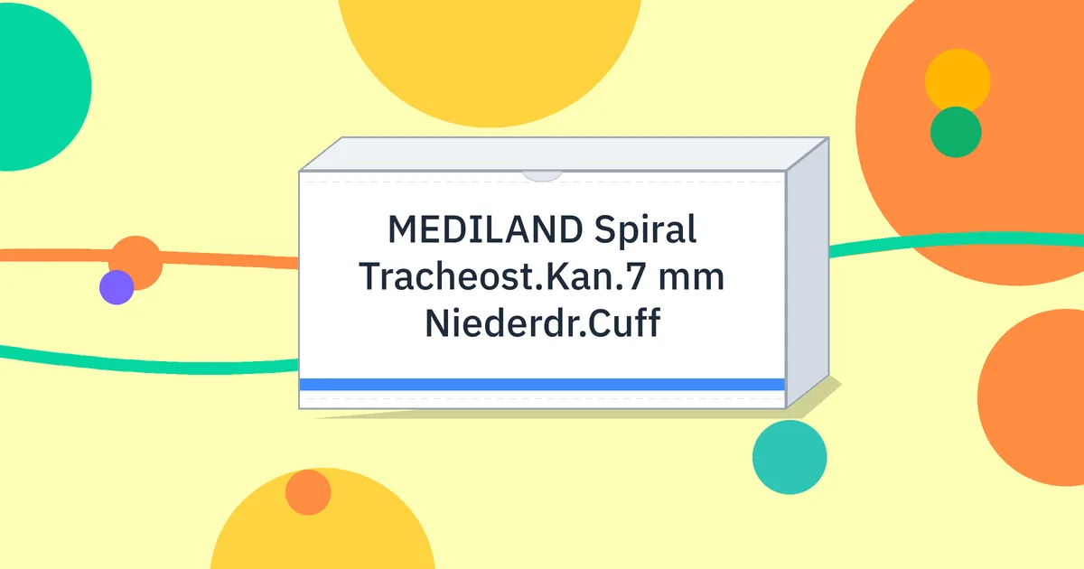 Symbolbild: Packung mit der Aufschrift MEDILAND Spiral Tracheost.Kan.7 mm Niederdr.Cuff (PZN 03155720) – Verfügbarkeit und Bezug in Apotheken in Frankfurt am Main