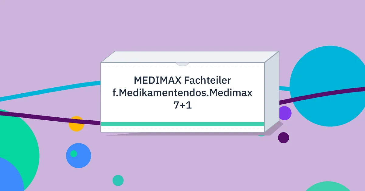 Symbolbild: Packung mit der Aufschrift MEDIMAX Fachteiler f.Medikamentendos.Medimax 7+1 (PZN 10313214) – Verfügbarkeit und Bezug in Apotheken in Frankfurt am Main