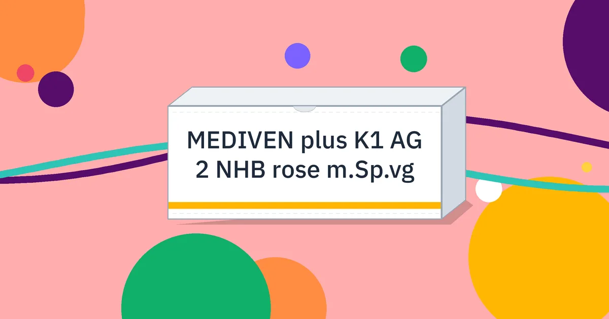 Symbolbild: Packung mit der Aufschrift MEDIVEN plus K1 AG 2 NHB rose m.Sp.vg (PZN 15921645) – Verfügbarkeit und Bezug in Apotheken in Frankfurt am Main