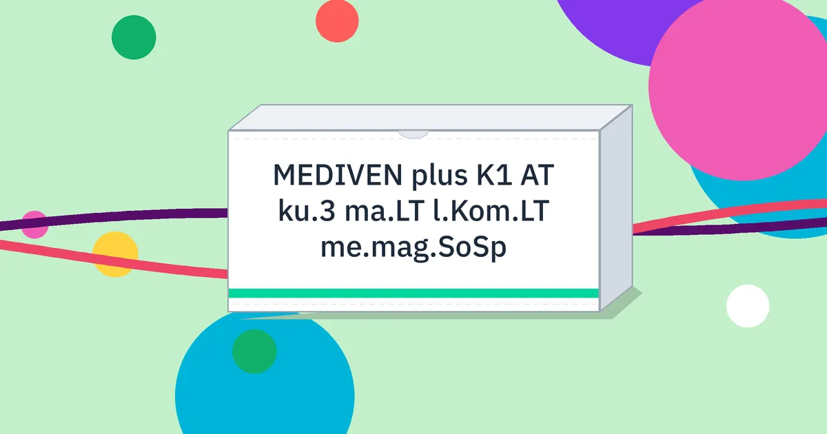 Symbolbild: Packung mit der Aufschrift MEDIVEN plus K1 AT ku.3 ma.LT l.Kom.LT me.mag.SoSp (PZN 15072241) – Verfügbarkeit und Bezug in Apotheken in Frankfurt am Main