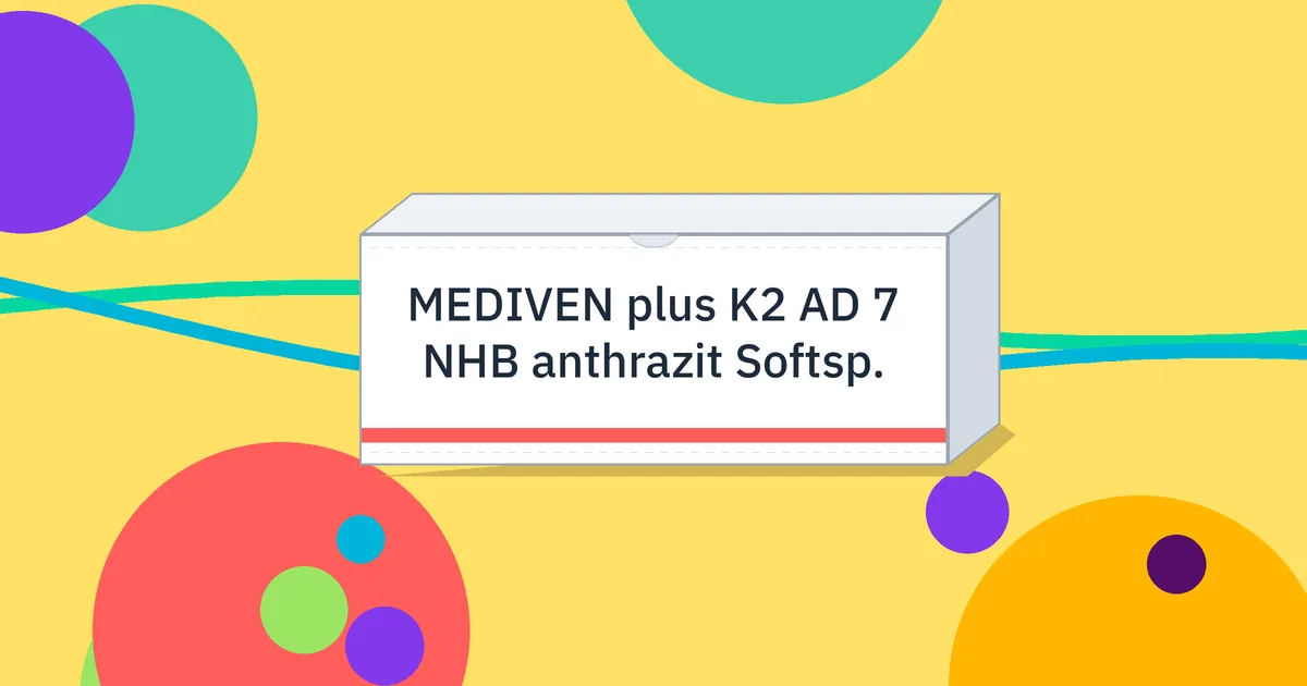 Symbolbild: Packung mit der Aufschrift MEDIVEN plus K2 AD 7 NHB anthrazit Softsp. (PZN 15936279) – Verfügbarkeit und Bezug in Apotheken in Frankfurt am Main