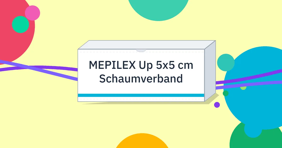 Symbolbild: Packung mit der Aufschrift MEPILEX Up 5x5 cm Schaumverband (PZN 20051034) – Verfügbarkeit und Bezug in Apotheken in Frankfurt am Main