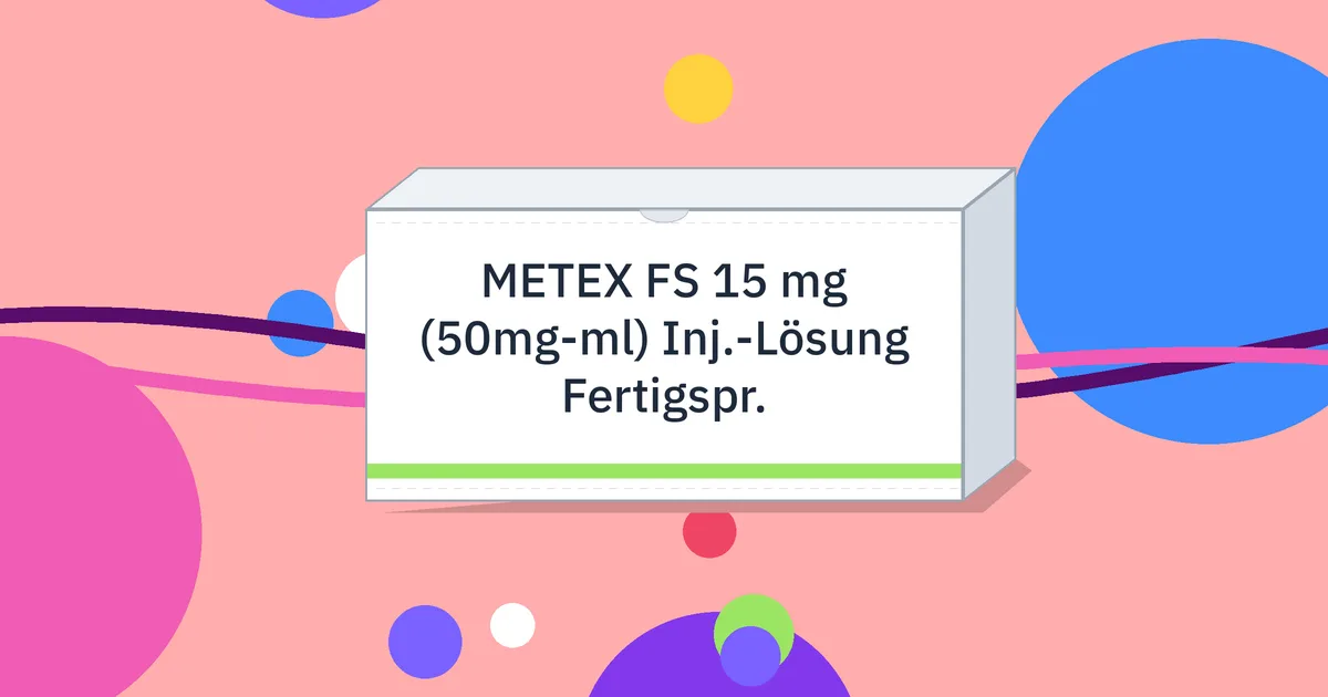 Symbolbild: Packung mit der Aufschrift METEX FS 15 mg (50mg-ml) Inj.-Lösung Fertigspr. (PZN 01178119) – Verfügbarkeit und Bezug in Apotheken in Frankfurt am Main