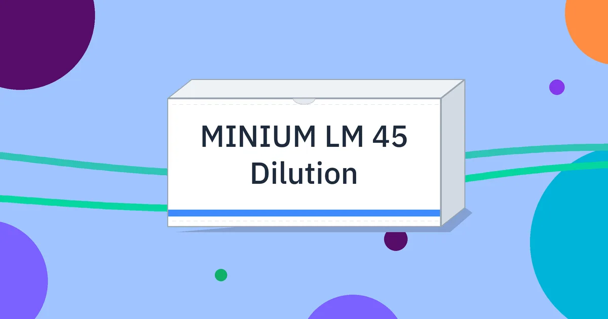 Symbolbild: Packung mit der Aufschrift MINIUM LM 45 Dilution (PZN 13609116) – Verfügbarkeit und Bezug in Apotheken in Frankfurt am Main
