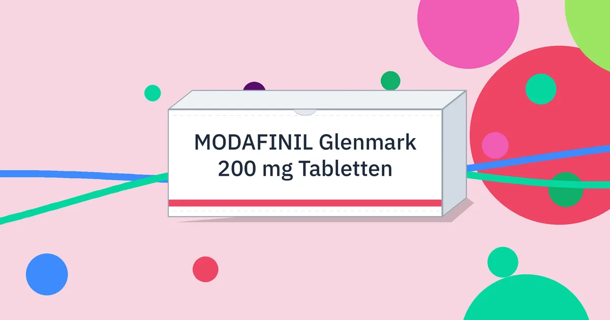 Symbolbild: Packung mit der Aufschrift MODAFINIL Glenmark 200 mg Tabletten (PZN 11323516) – Verfügbarkeit und Bezug in Apotheken in Frankfurt am Main
