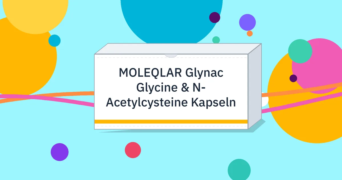 Symbolbild: Packung mit der Aufschrift MOLEQLAR Glynac Glycine & N-Acetylcysteine Kapseln (PZN 19790915) – Verfügbarkeit und Bezug in Apotheken in Frankfurt am Main